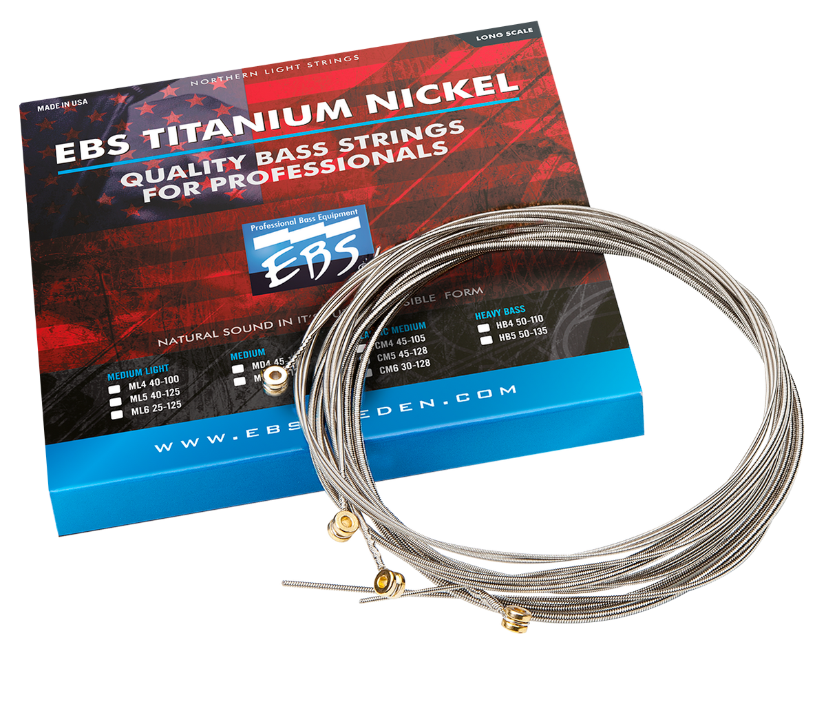 EBS US Titanium Nickel Bass Strings. New!, 4-string set – EBS ...